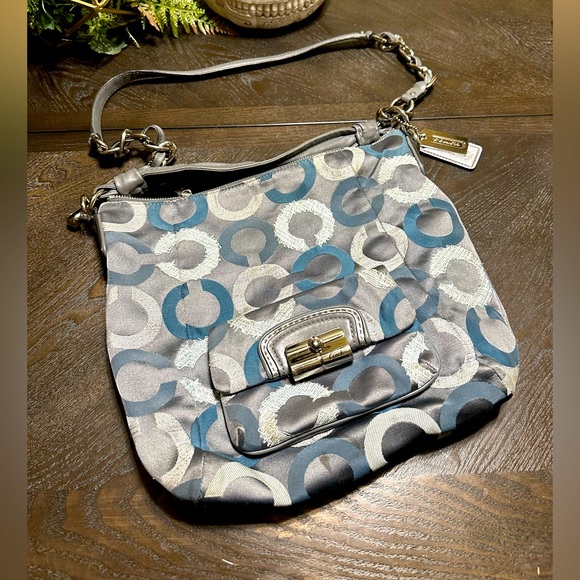 Coach | Bags | Rare Coach Madison Gray Metallic Blue Mono | Poshmark